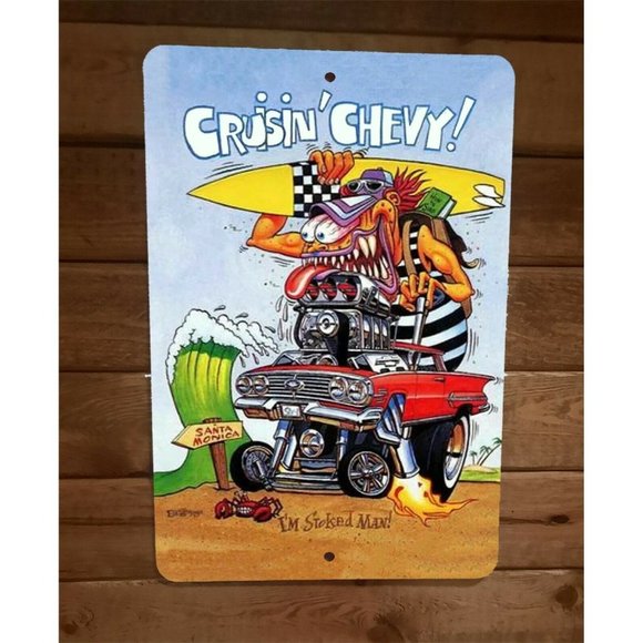 Accents | Cruisin Chevy Rat Fink Hot Rod Gasser 8x12 Metal Wall Car ...